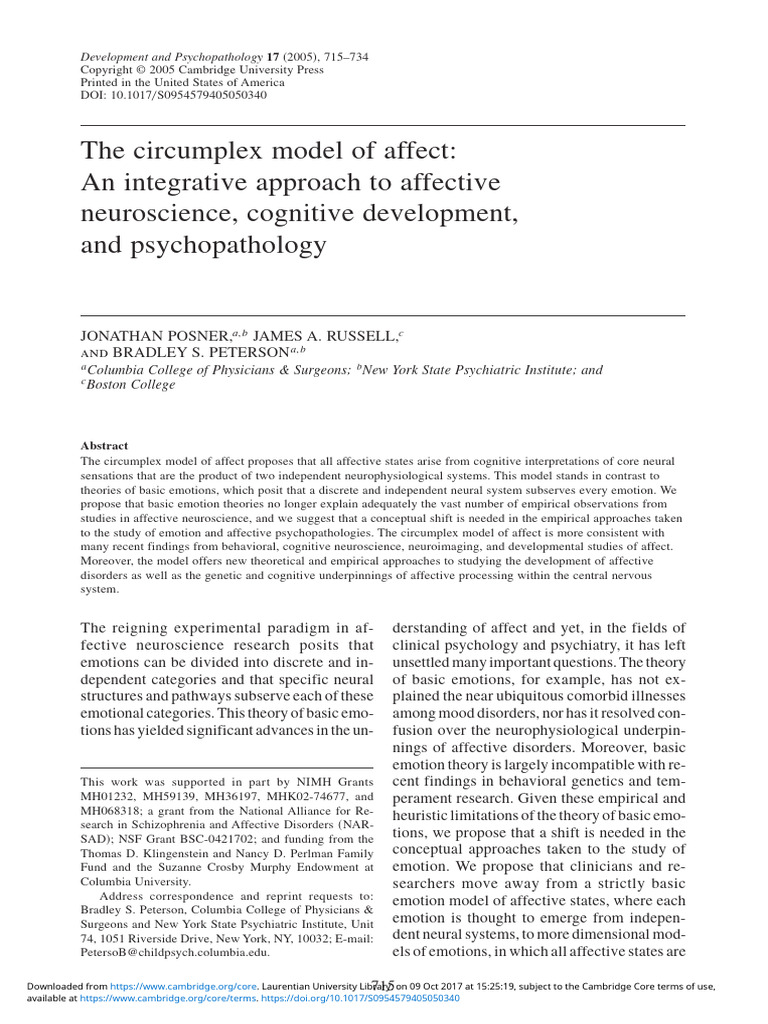 The circumplex model of affect An integrative approach to affective ...