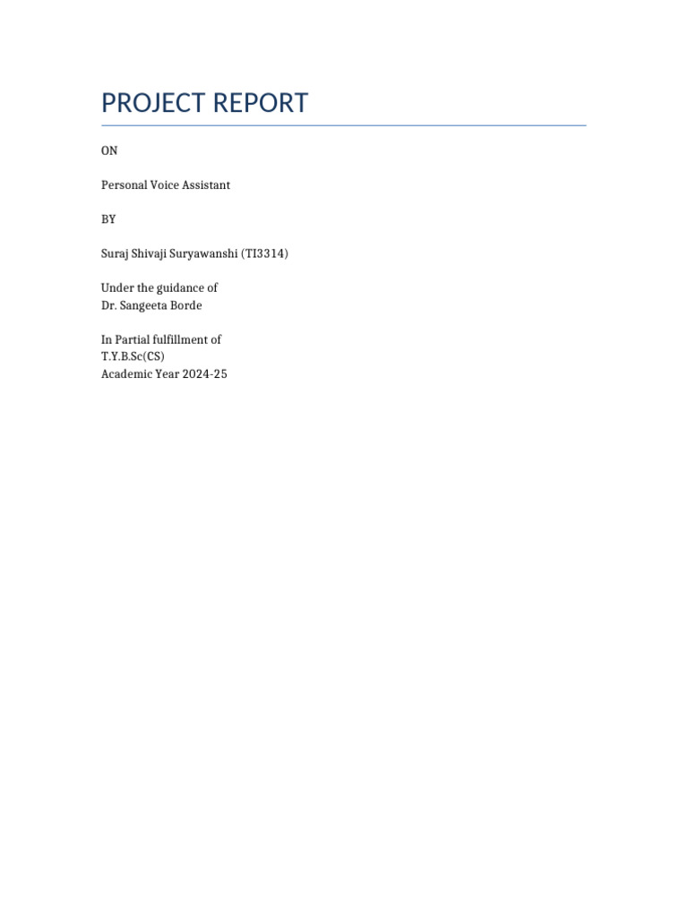 Personal Voice Assistant Project Report | PDF | Speech Recognition ...