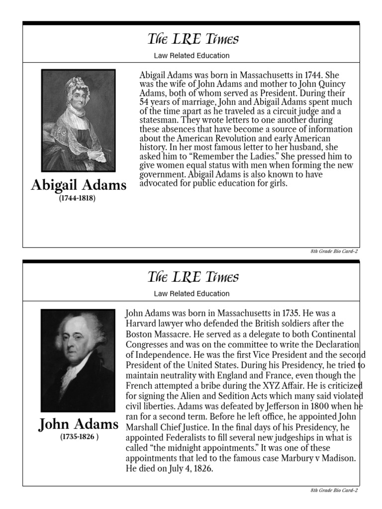 American Revolution Bio Cards | PDF | John Adams | American Revolution