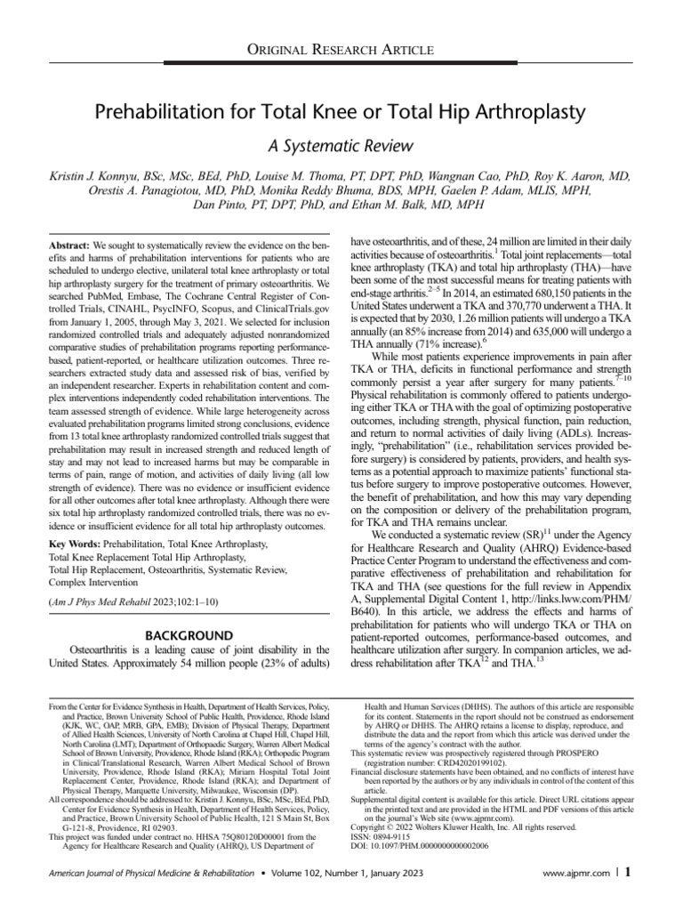 prehabilitation_for_total_knee_or_total_hip.1 | PDF | Physical Therapy | Randomized Controlled Trial