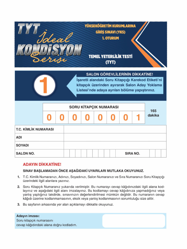 2024 İdeal Kondi̇syon 6'li Tyt Deneme | PDF