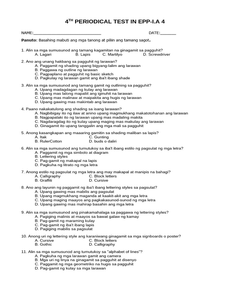 PT - G4 Matatag Epp-Ia 4 - Q4 V1 | PDF
