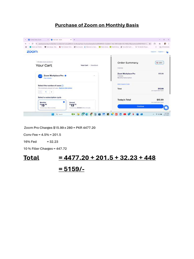 Monthly Zoom Pro Cost Breakdown | PDF