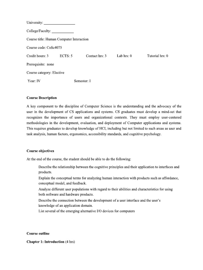 Course Outline HCI | PDF