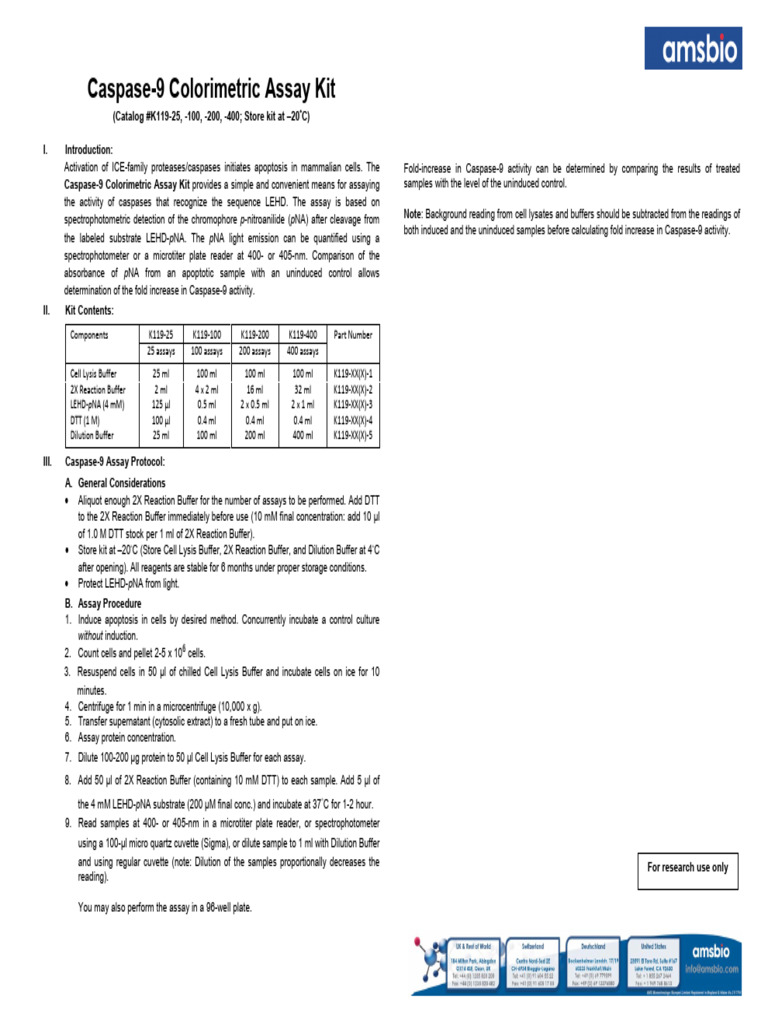 Caspase-9 Colorimetric Assay Kit | PDF | Spectrophotometry | Caspase