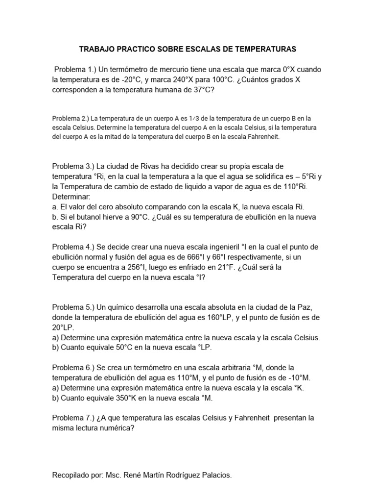 Trabajo Practico Sobre Escalas de Temperaturas-Alumno | PDF | Celsius | Termómetro