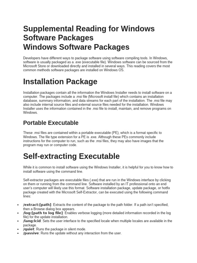Supplemental Reading For Windows Software Packages | PDF | Microsoft Windows | Installation ...
