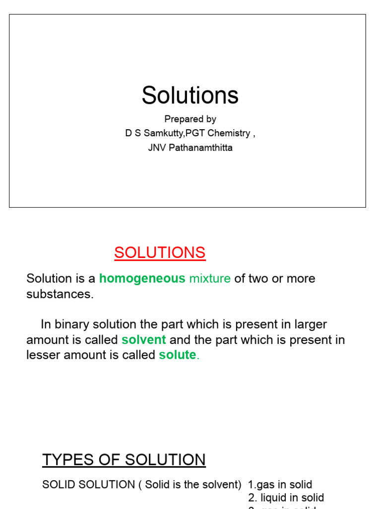 CLASS XII CHEMISTRY CH - 1. Solutions 1 | PDF | Solubility | Mass ...