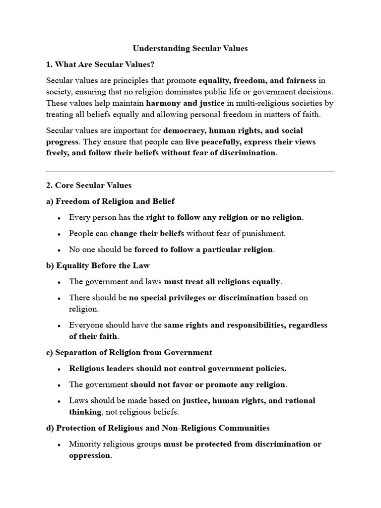 Understanding Secular Values | PDF | Secularism | Atheism