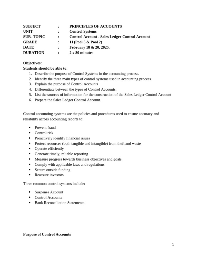 Lesson #1 - Sales Ledger Control Account | PDF | Debits And Credits ...