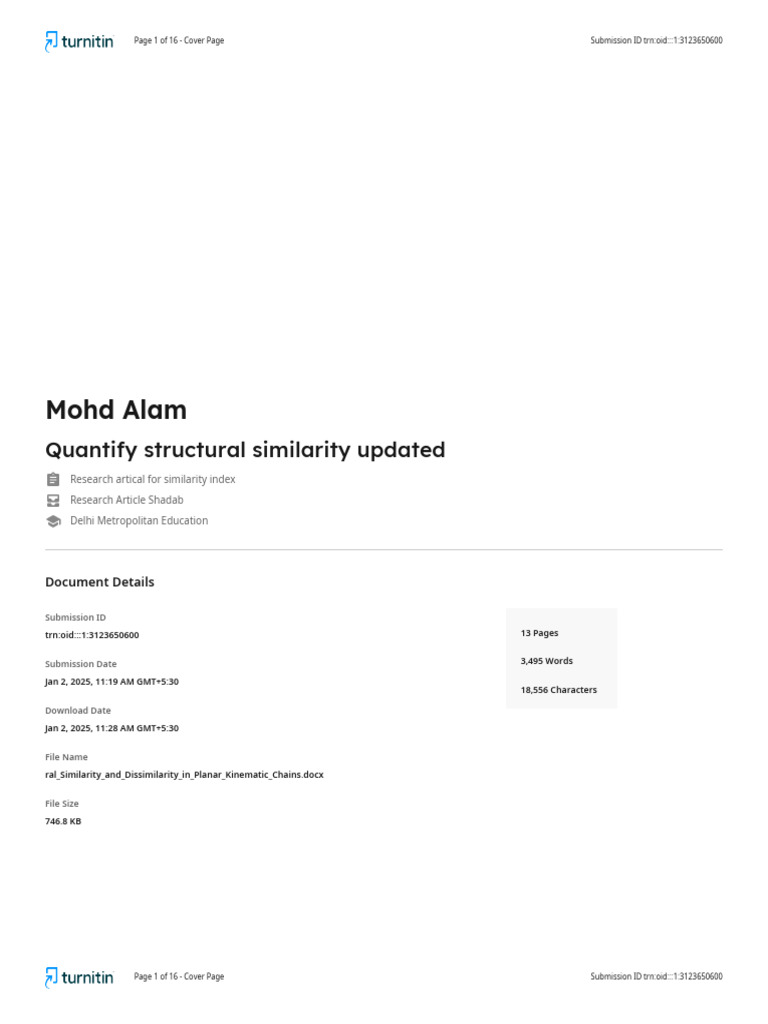 Ral Similarity and Dissimilarity in Planar Kinematic Chains | PDF ...