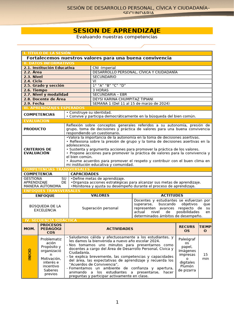 Semana 1 DPCC 1º | PDF | Evaluación | Aprendizaje