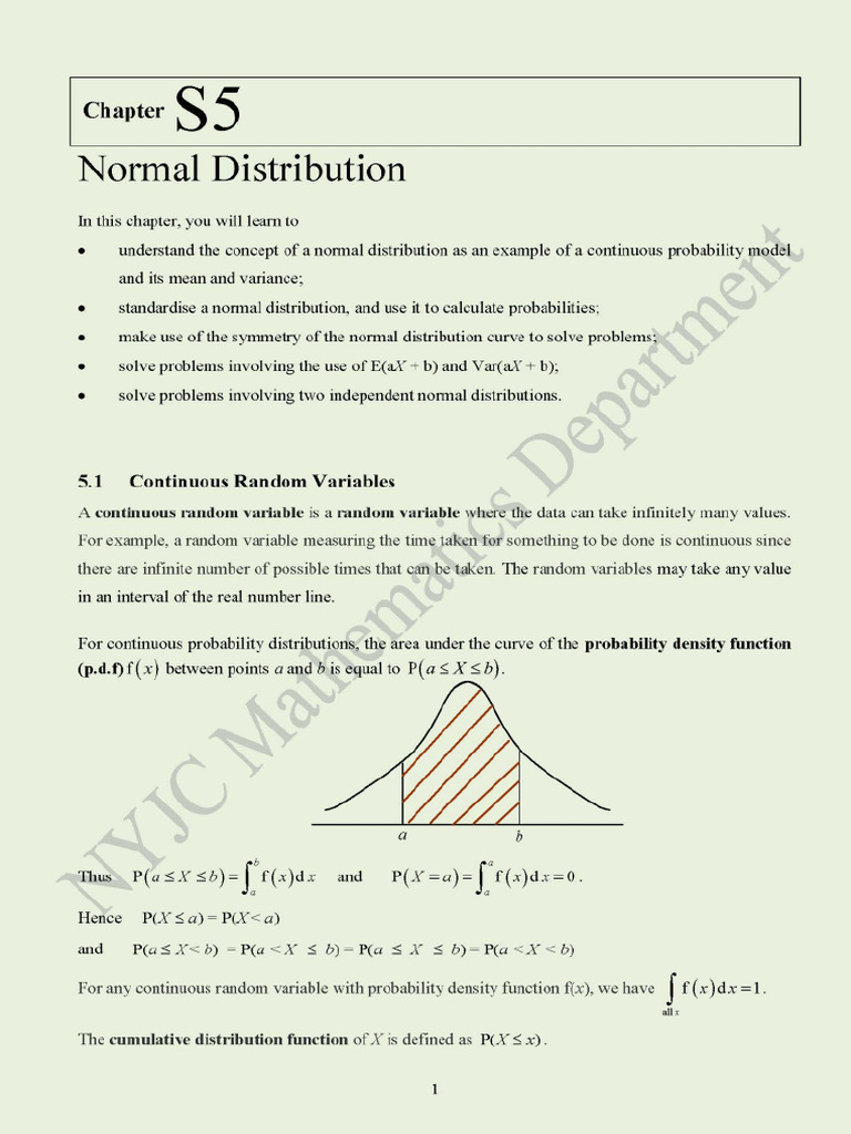 NYJC S5 Normal Distribution | PDF