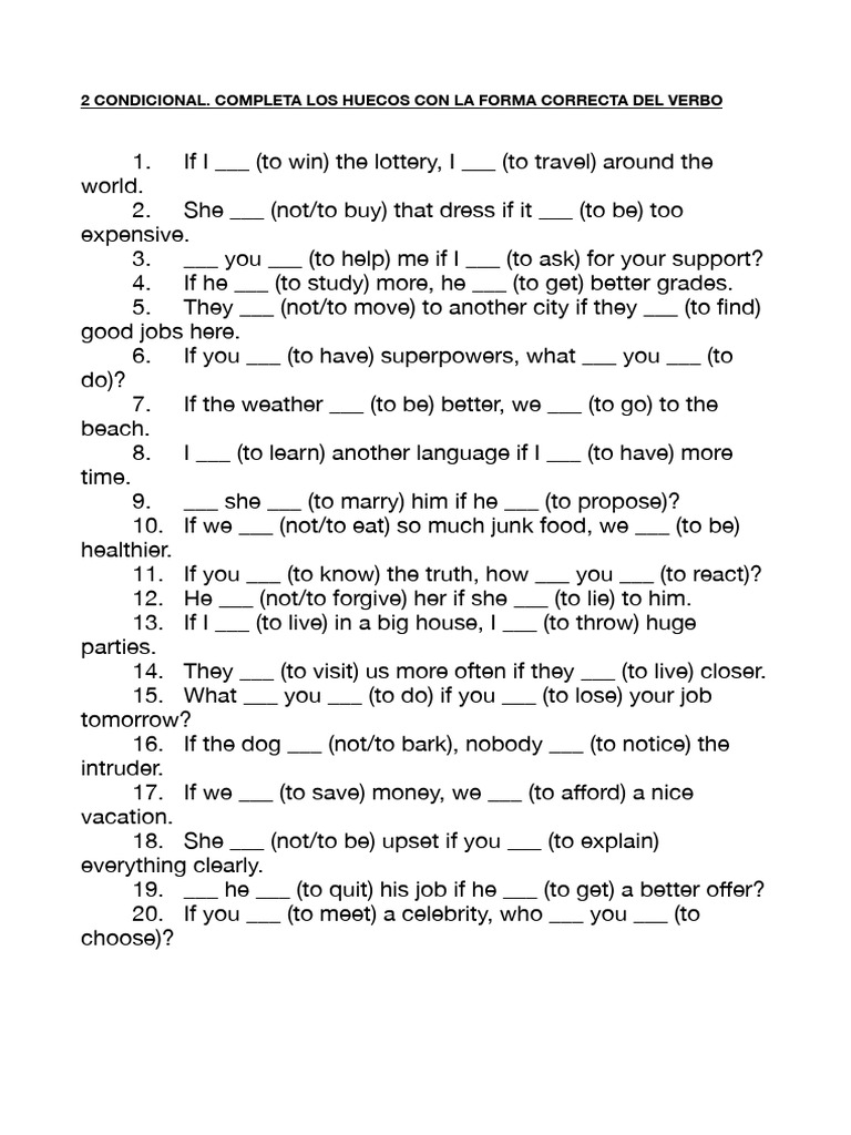 Conditional Verb Exercises Fill-in-the-Blank | PDF