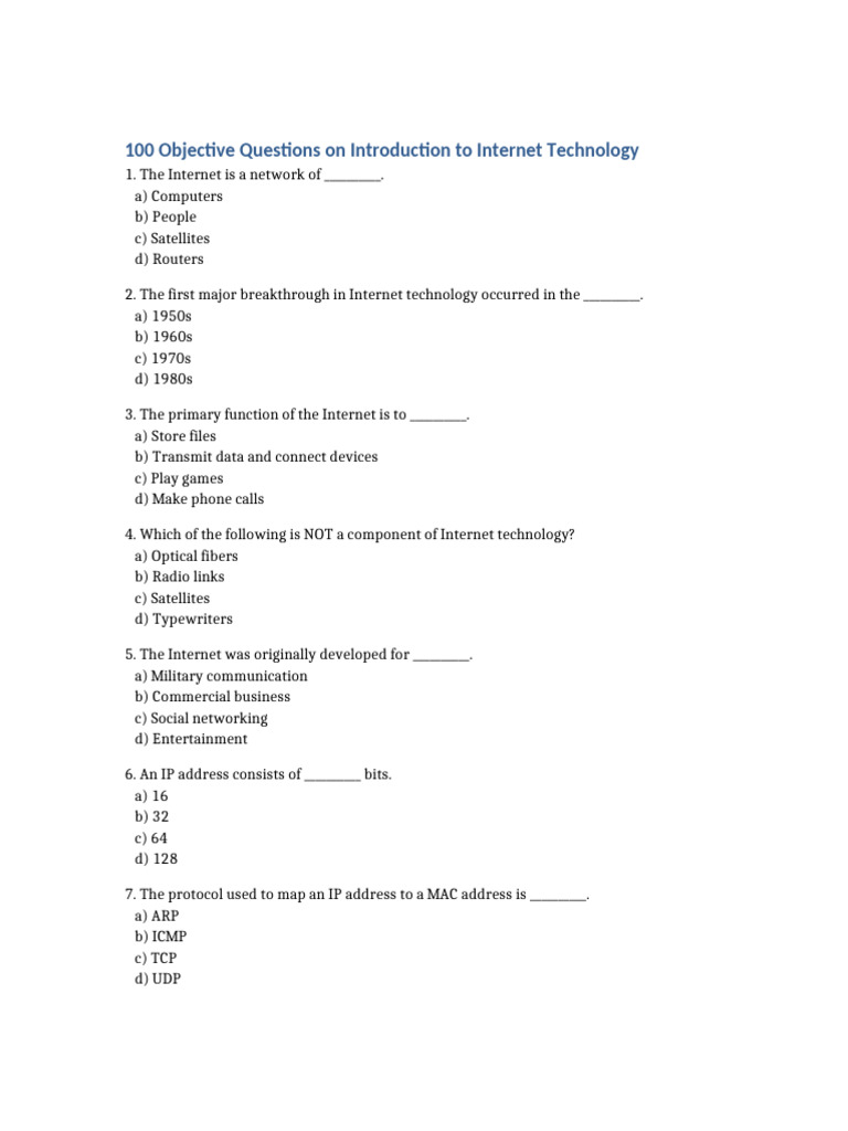 Internet Technology Objective Questions | PDF