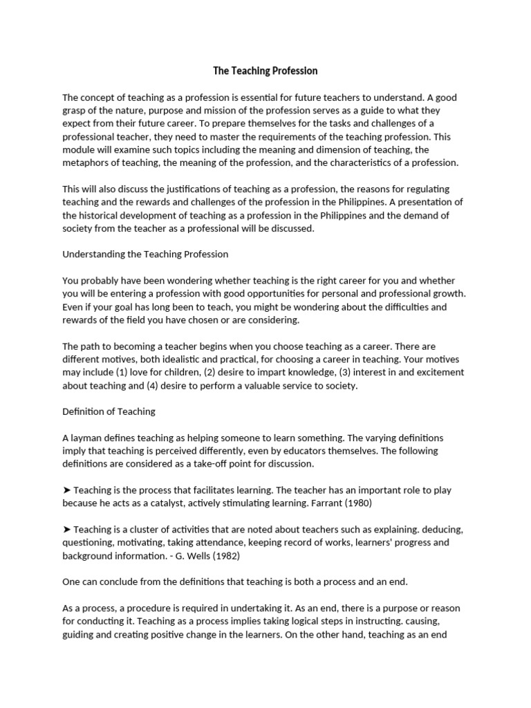 The Teaching Profession MODULE | PDF | Teachers | Learning