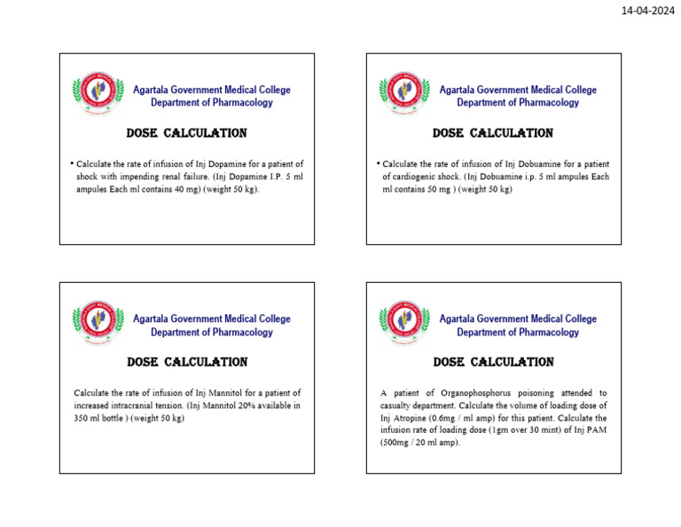 Dopamine and Dobutamine Infusion Rates | PDF