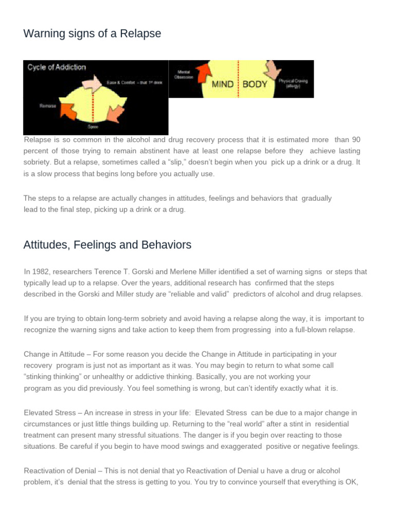 Gorski's Relapse Warning Signs Guide | PDF | Relapse | Substance Abuse
