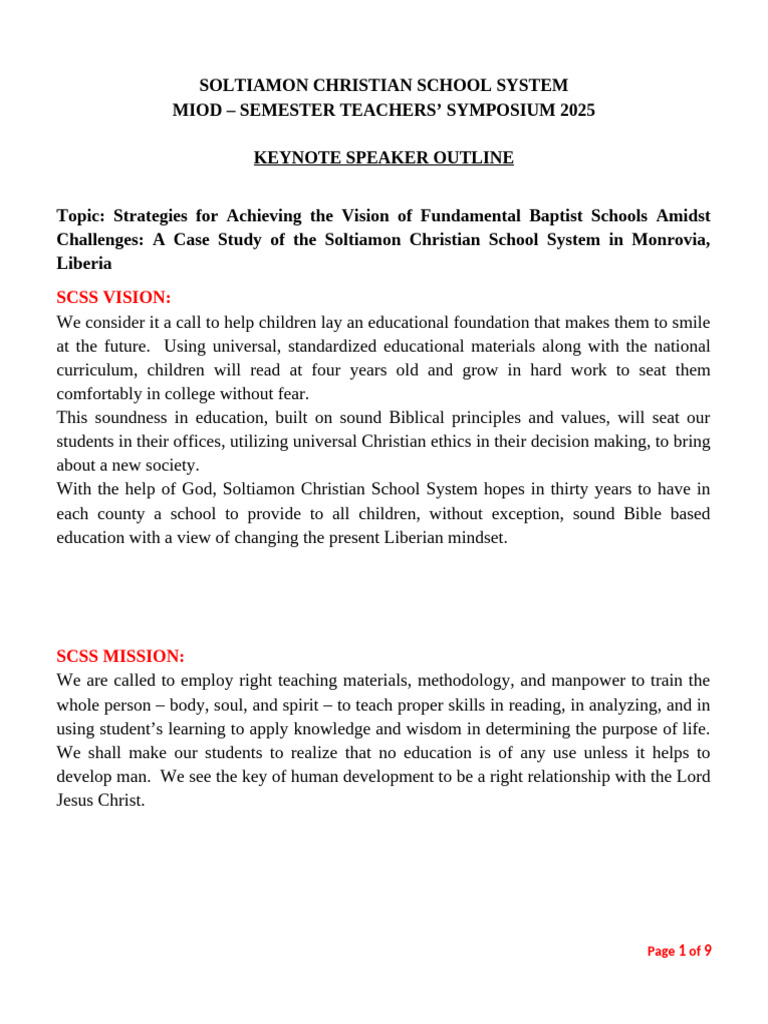 Keynote Speaker Outline - Syposium 2025 | PDF | Teachers | Prayer