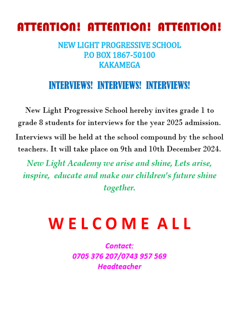 New Light School 2025 Admission Interviews | PDF