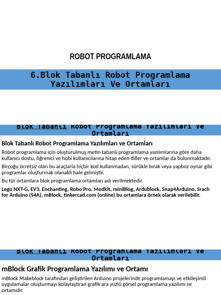 6.blok Tabanlı Robot Programlama | PDF