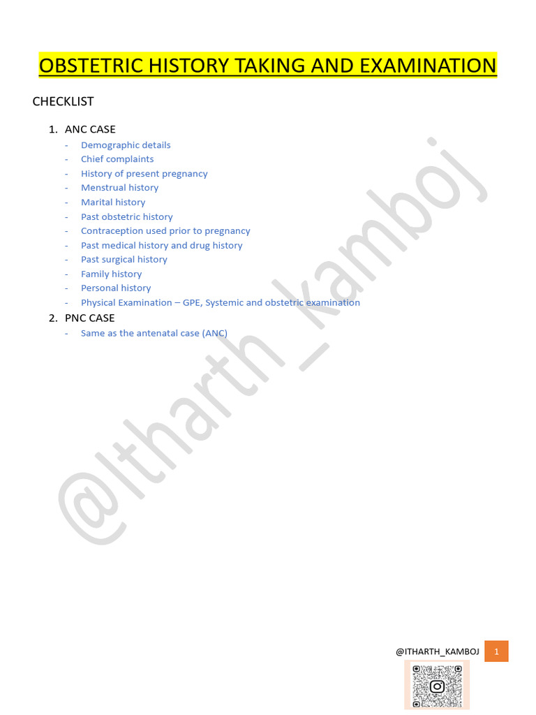 Obstetric History Taking Checklist | PDF | Pregnancy | Miscarriage