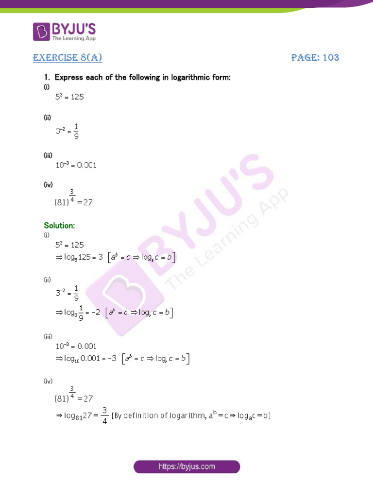 Concise Selina Solutions For Class 9 Maths Chapter 8 Logarithms Pdf Abstract Algebra Lie