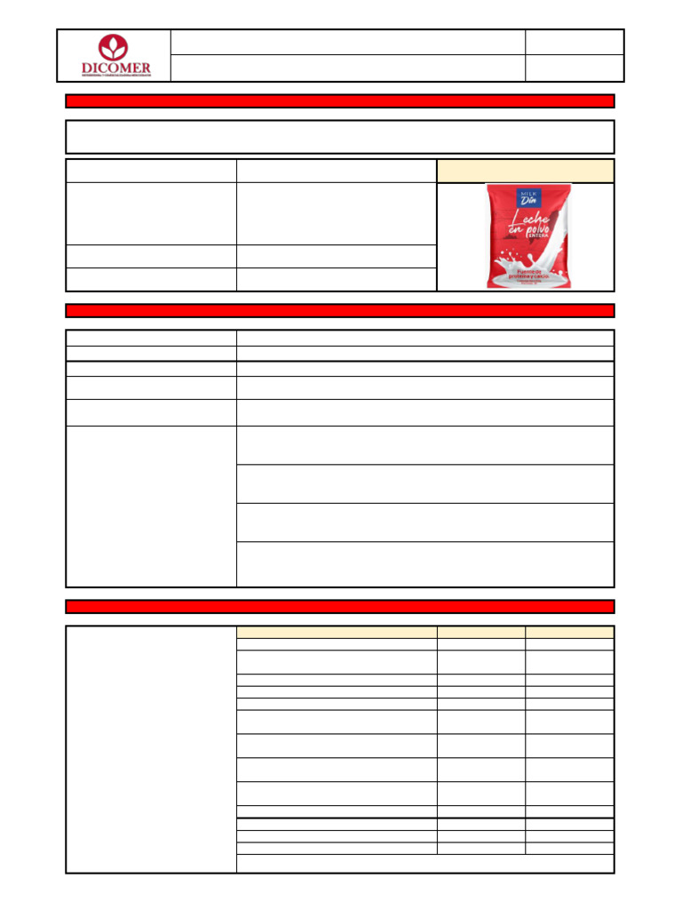 FT_LECHE EN POLVO DICOMER | PDF | Leche | Productos lácteos