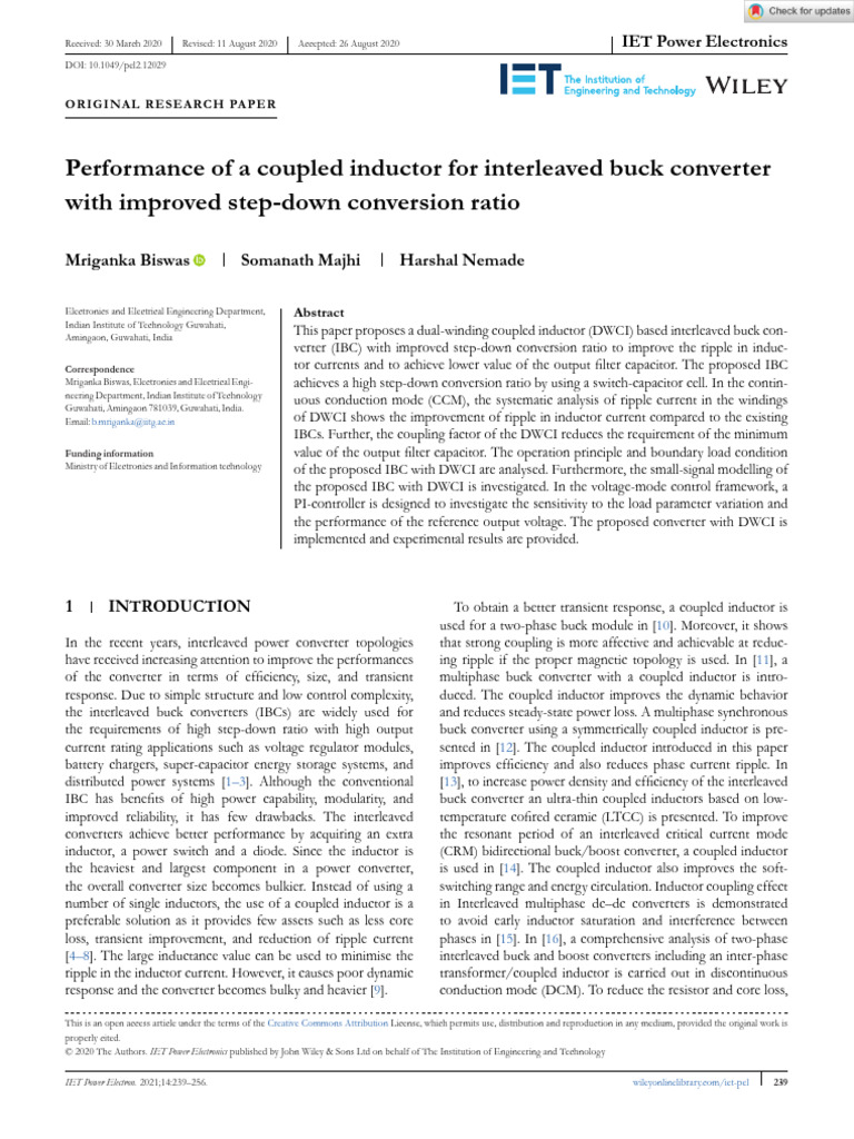 IET Power Electronics - 2021 - Biswas - Performance of A Coupled Inductor For Interleaved Buck ...