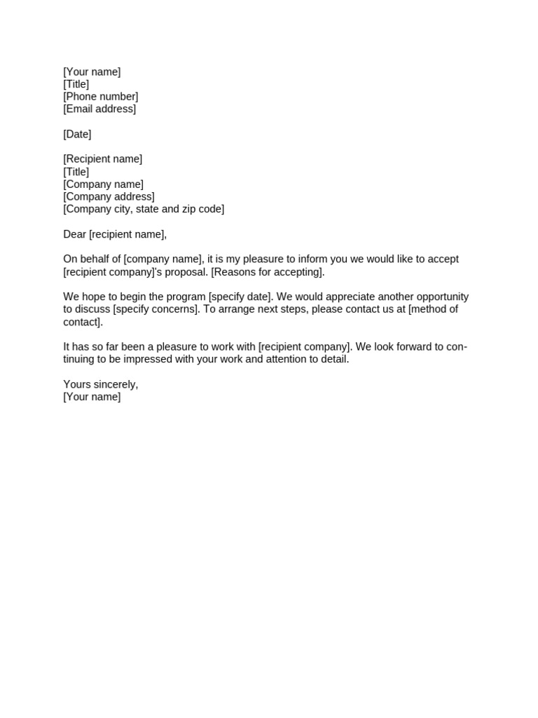 Proposal Acceptance Letter Template | PDF