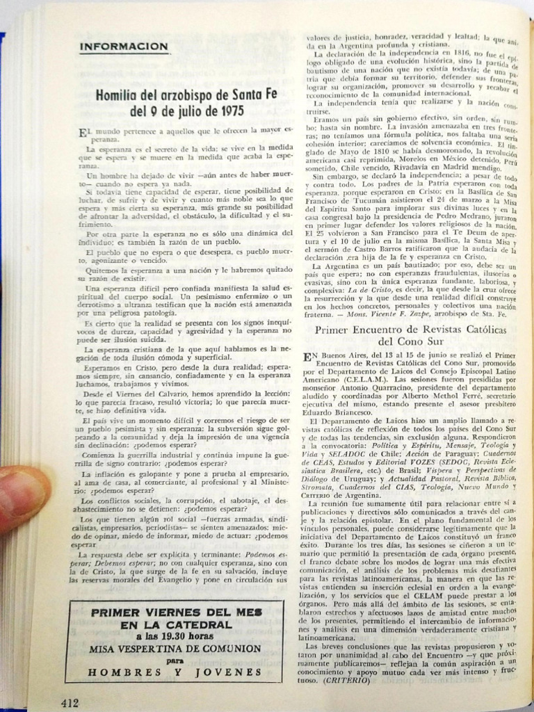 Zazpe - 1975 - Homilía Del Arzobispo de Santa Fe Del 9 de Julio D | PDF