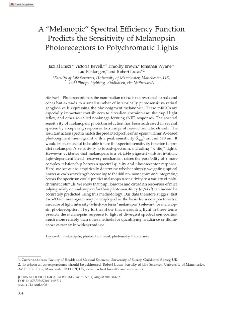 Enezi Et Al 2011 A Melanopic Spectral Efficiency Function Predicts The ...