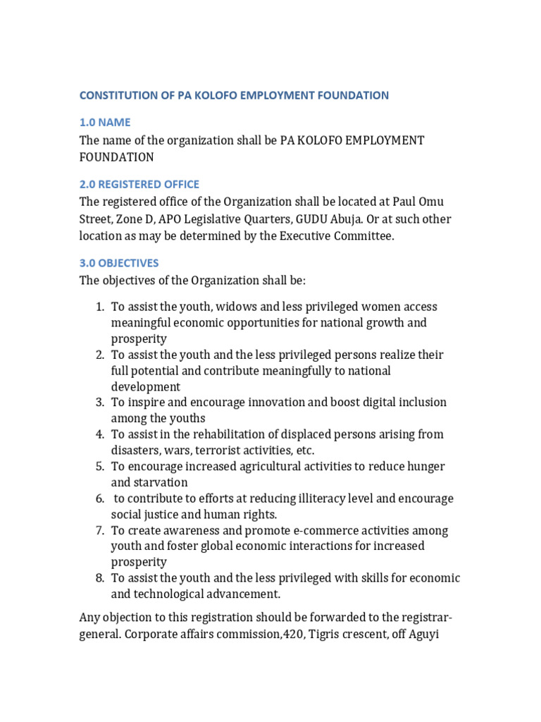 NGO Constitution Template | PDF | Government | Justice