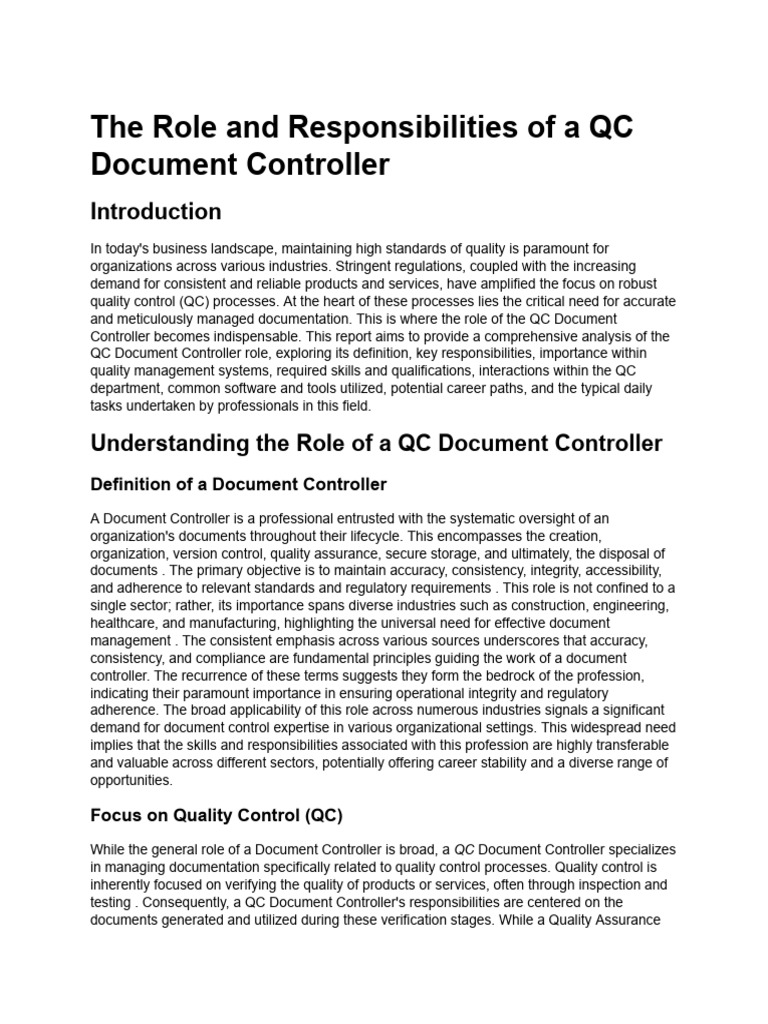 QC Document Controller Responsibilities | PDF | Audit | Quality Assurance