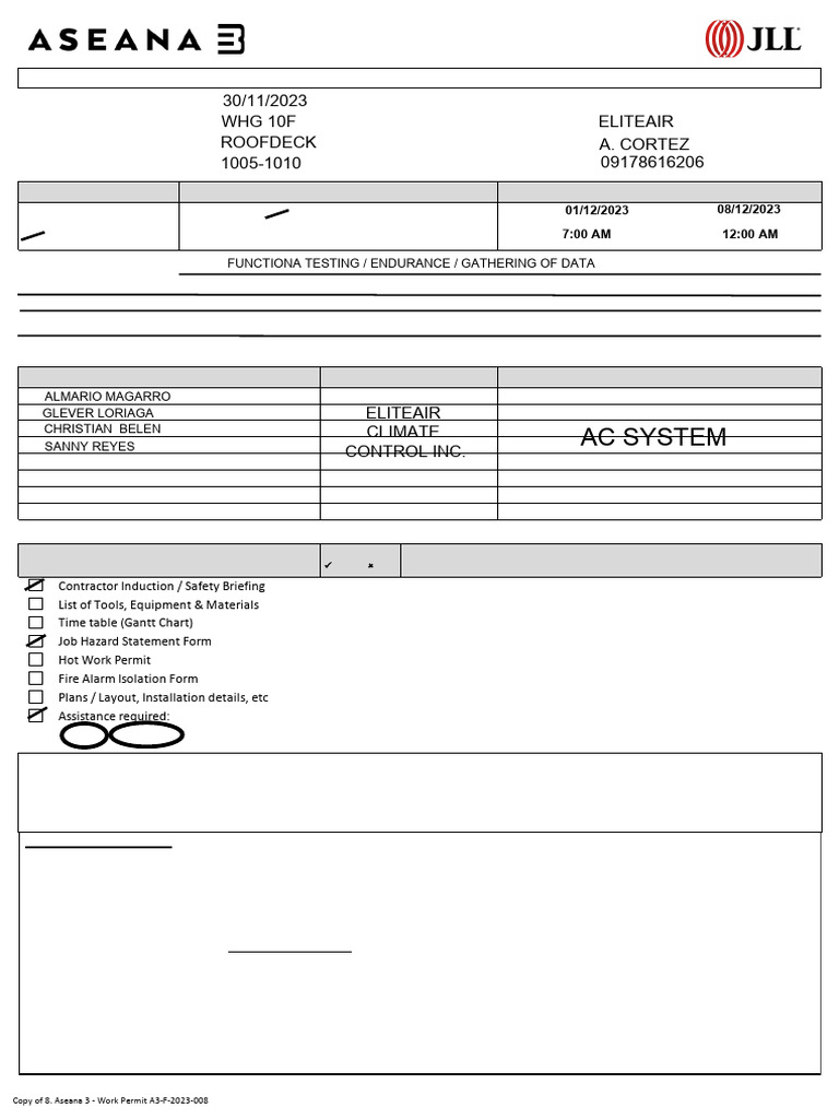 Aseana 3 - Work Permit A3-F-2023-008 | PDF