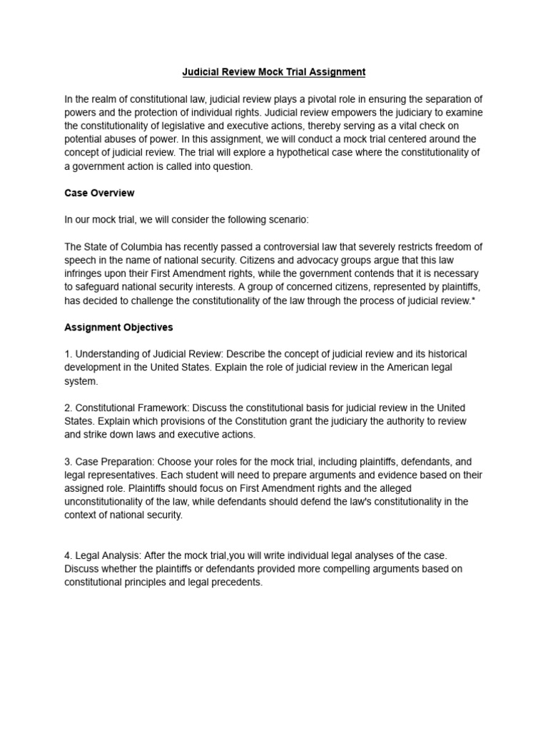 Judicial Review Mock Trial Assignment | PDF