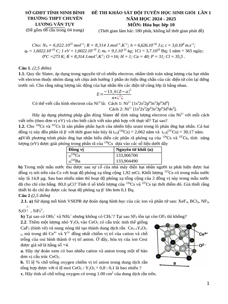 Hoá - Hsg10-De KS Lan 1 24.3.2025 | PDF