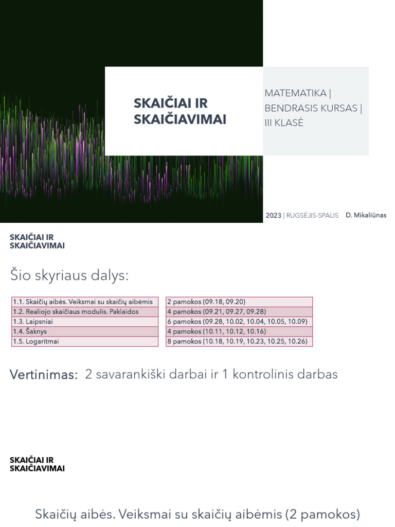 Skai Iai Ir Skai Iavimai: Matematika - Bendrasis Kursas - Iii Klas | PDF