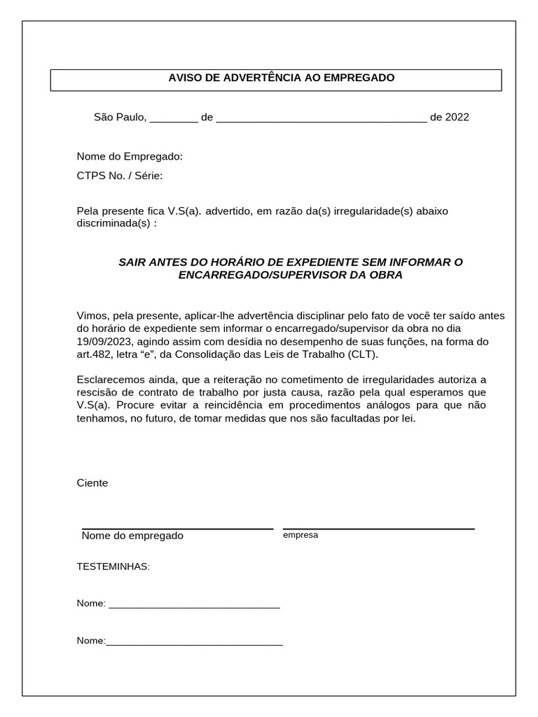 Modelo de Advertência Ao Empregado | PDF