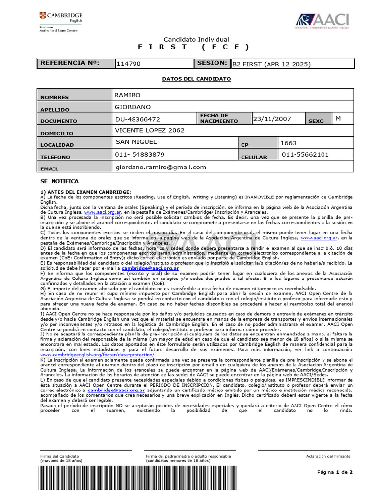 IO1 Inscripción Rami | PDF