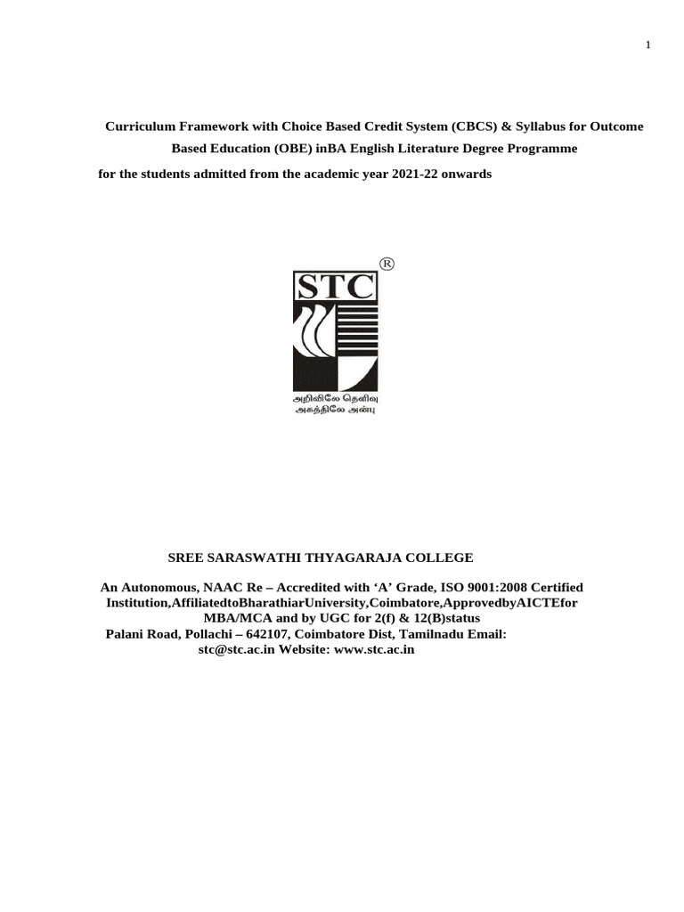 Ba Syllabus 2021-2022 | PDF | Course Credit | Curriculum