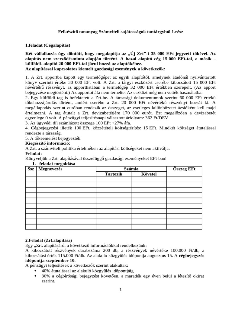 Számviteli Sajátosságok - Felkészítő Anyag - 1.rész | PDF