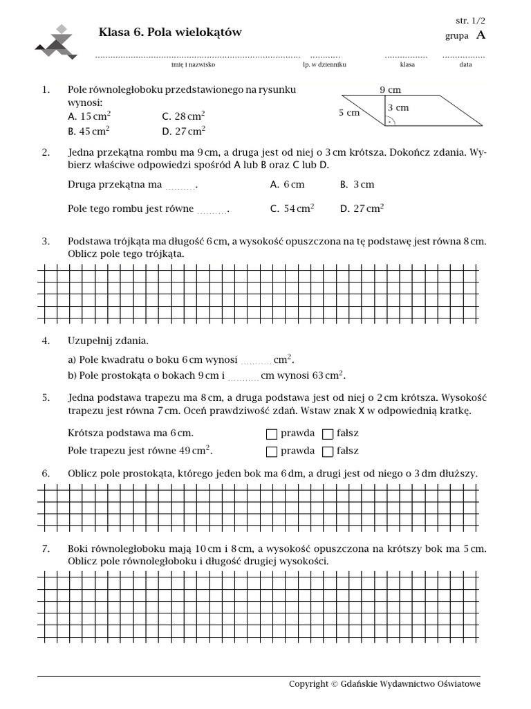 Pola Wielokątów Test | PDF