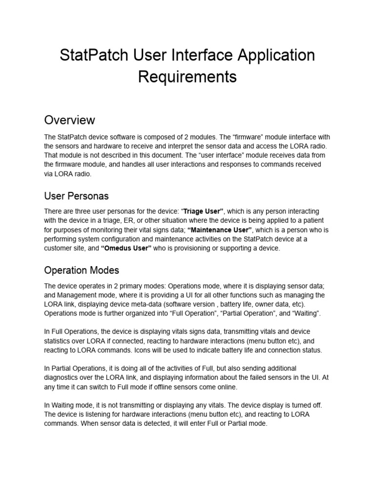 StatPatch User Interface Application Requirements | PDF | User ...