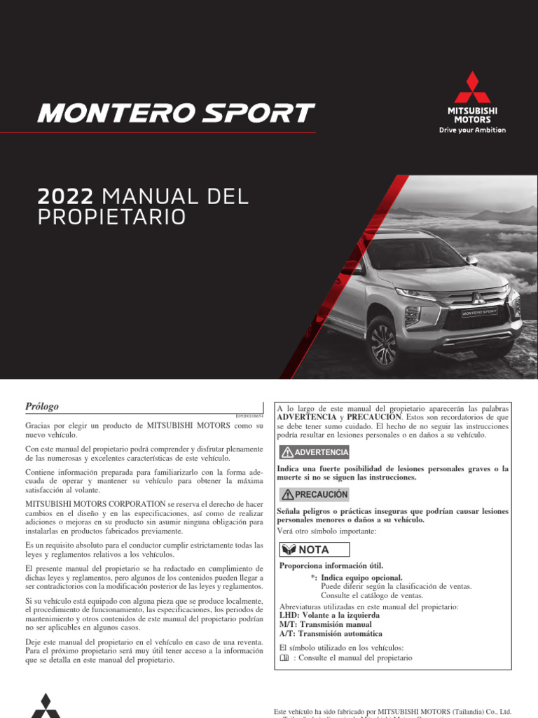 Montero Sport Manual de Propietario | PDF | Cambiar | Gasolina
