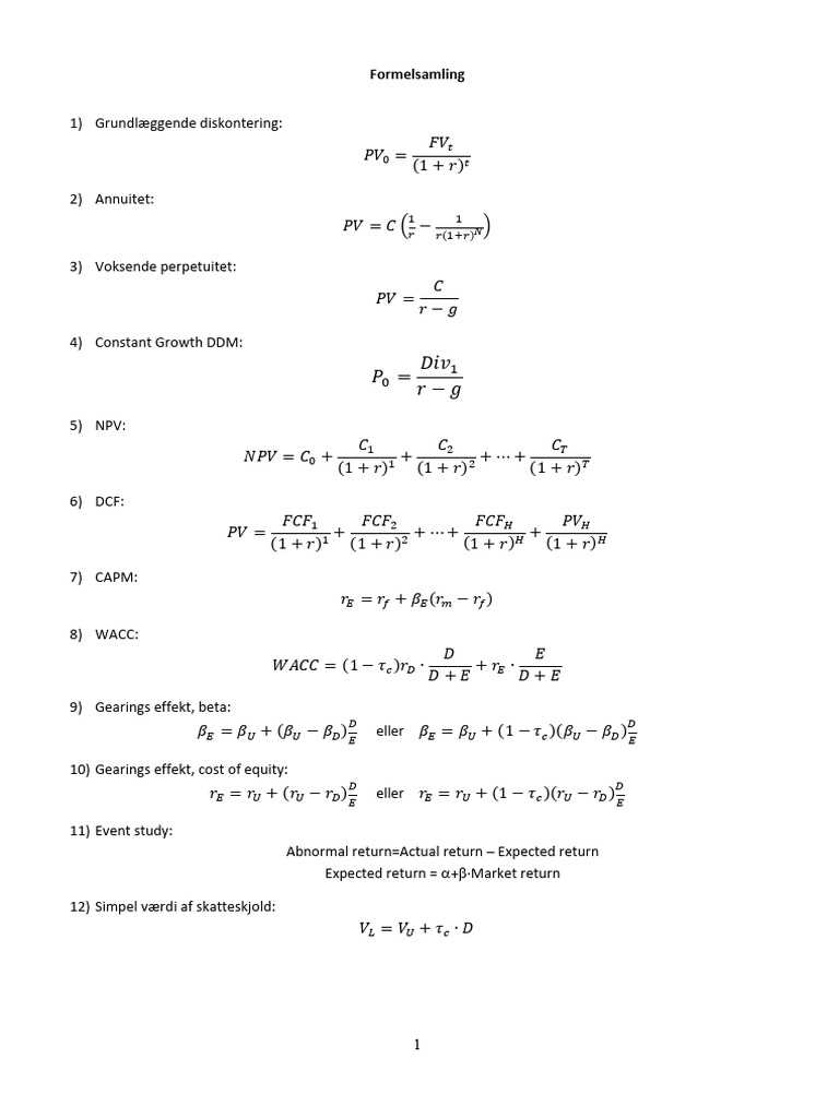 Formelsamling | PDF | Financial Economics | Financial Accounting