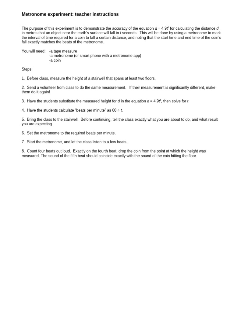 Metronome Experiment (Quadratic Func) | PDF