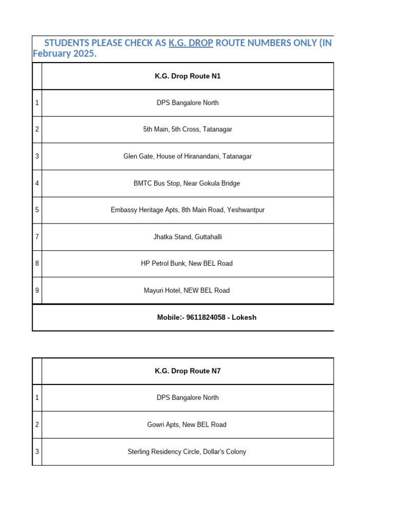 RV Drop Route's Only On 24th Feb & 27th Feb 2025 | PDF