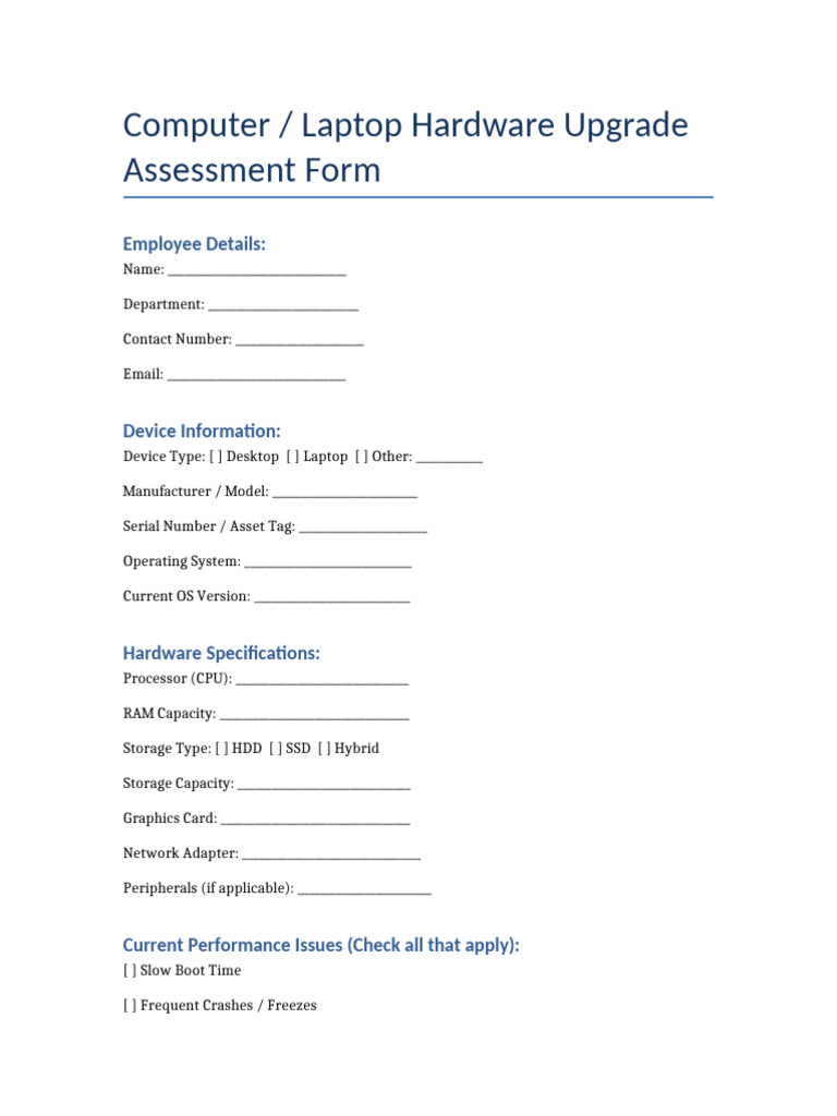 Computer Hardware Upgrade Assessment Form | PDF