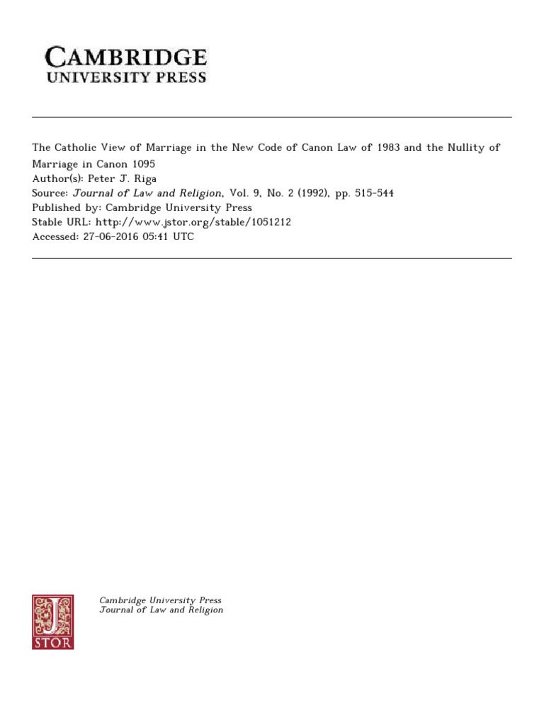 Catholic View On Marriage in CIC Ada Nullity in Can. 1095 | PDF ...
